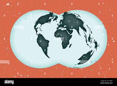 World Map Poster Rectangular War Office Polyconic Projection Vintage World Shape With Grunge