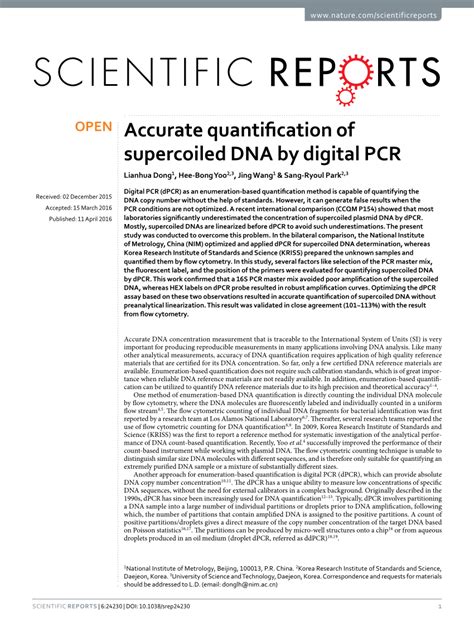 Pdf Accurate Quantification Of Supercoiled Dna By Digital Pcr