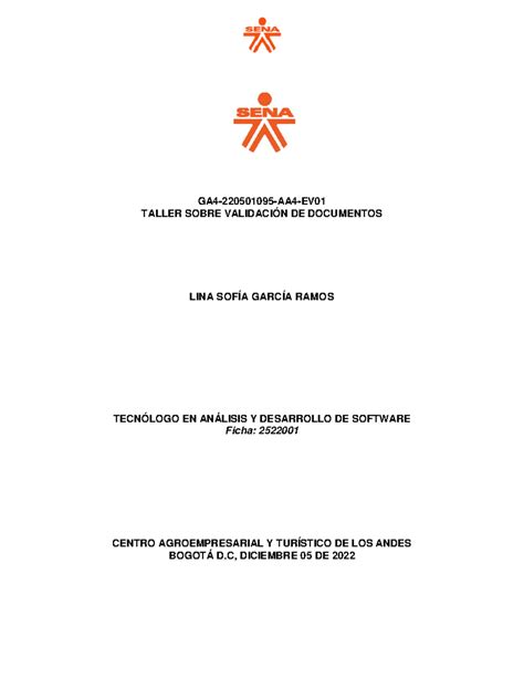 Taller Sobre Validación De Documentos Ga4 220501095 Aa4 Ev Taller