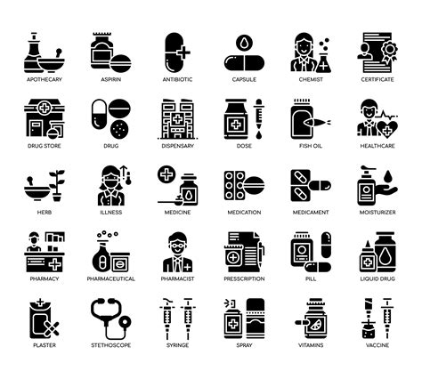 Pharmacy Elements Glyph Icons 680979 Vector Art At Vecteezy