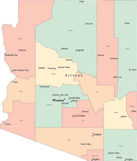 Arizona Map With Cities Towns Map Of Arizona And Flag Arizona