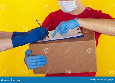 Accepting The Order Concept Woman Sign Document With Courier Stock