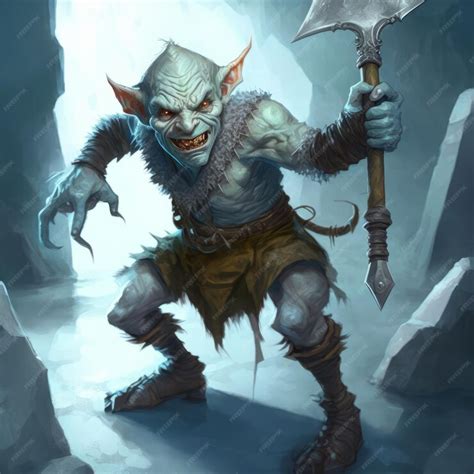 Premium Photo A Troll With A Large Axe Is Standing In A Cave