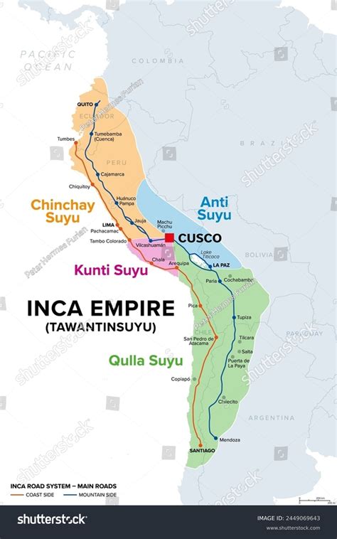 Inca Empire Roads Map Map Of The Incan Empire And Its Roads In In 1527