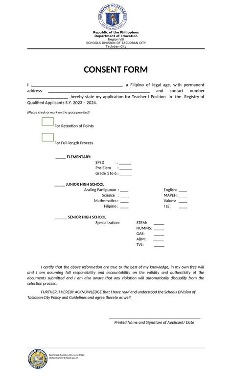 Consent Letter Consent Letter Republic Of The Philippines