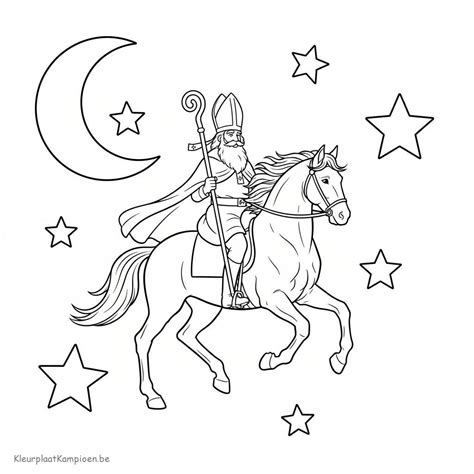 Kleurplaat Sinterklaas Op Amerigo Silhouet Over De Maan Gratis