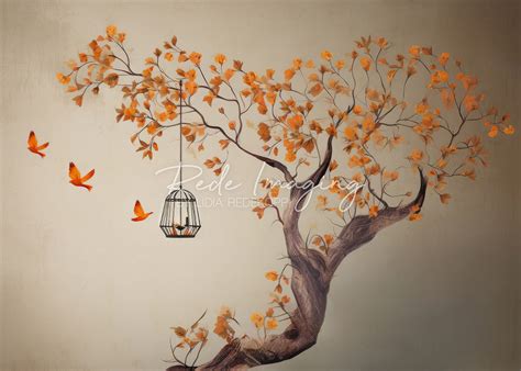 Avezano Autumn Tree And Birdcage Photography Backdrop Designed By Lidi