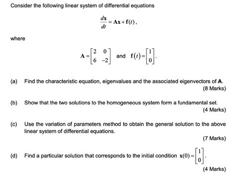 Solved Consider The Following Linear System Of Differential Chegg