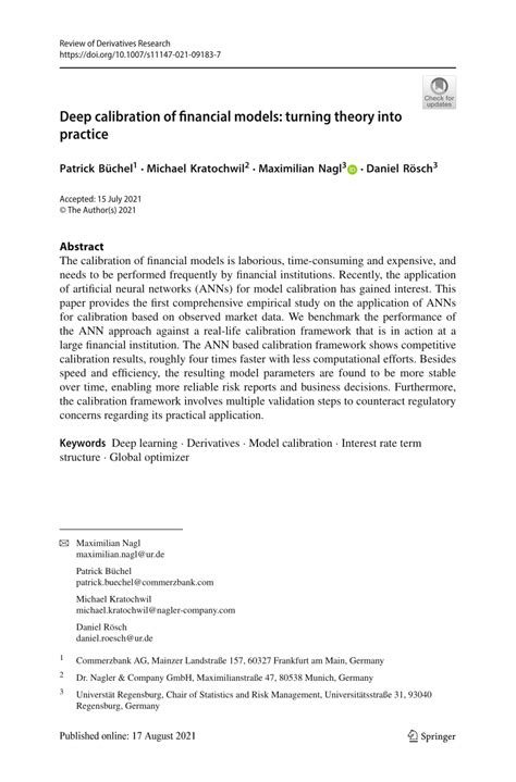 Pdf Deep Calibration Of Financial Models Turning Theory Into Practice