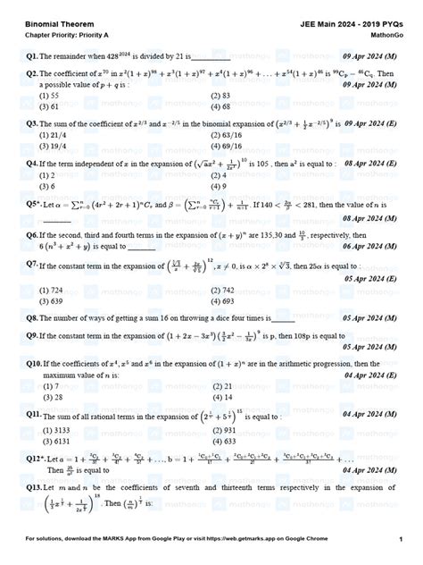 04 Binomial Theorem Pdf Combinatorics Mathematical Analysis