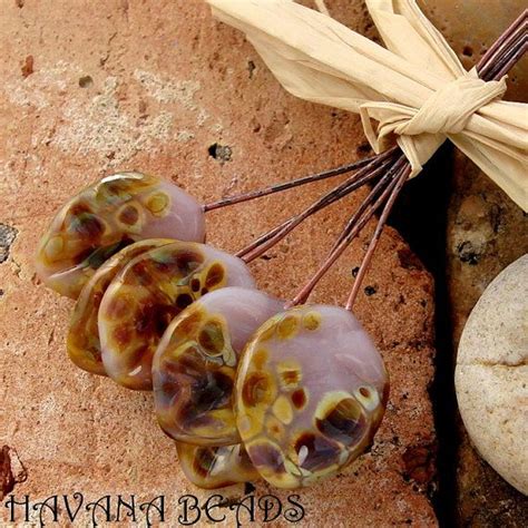 Violet Raku Head Pin Leaves Set Of 6 Handmade Lampwork Copper Head Pins