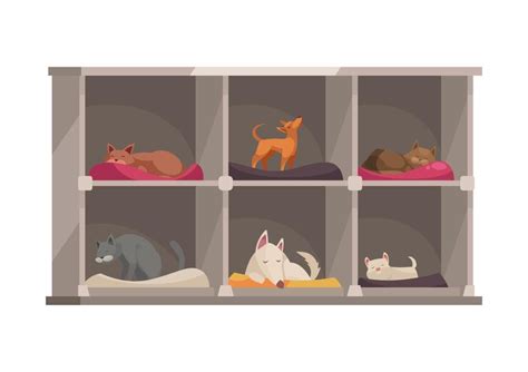 Premium Vector Pet Hotel Cartoon Icon With Cute Animals Sleeping On