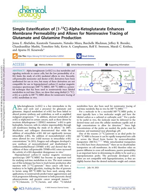Pdf Simple Esterification Of 1 13 C Alpha Ketoglutarate Enhances