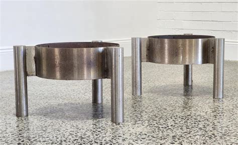 Lot Pair Of Modern Stainless Steel Braziers 35 X 56cm