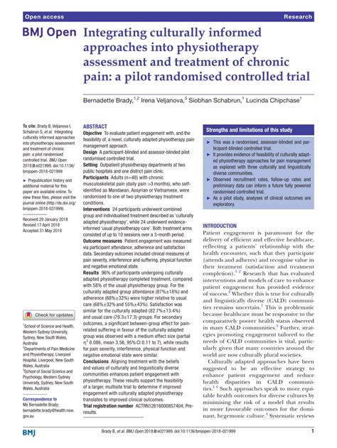 Pdf Integrating Culturally Informed Approaches Into Physiotherapy Assessment And Treatment Of