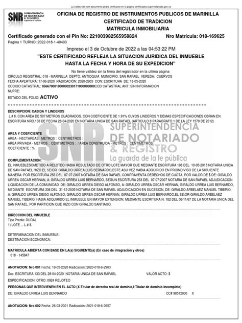 Certificado De Libertad Y Tradicicion Pdf Justicia Crimen Y Violencia