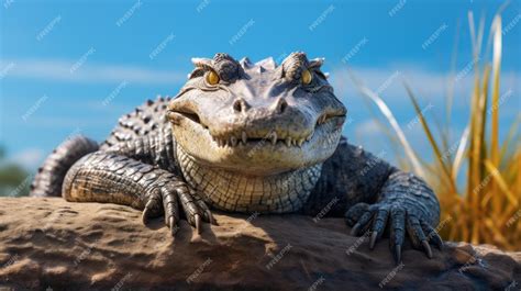 Premium Photo Realistic Hyperdetailed Rendering Of Alligator On Rock