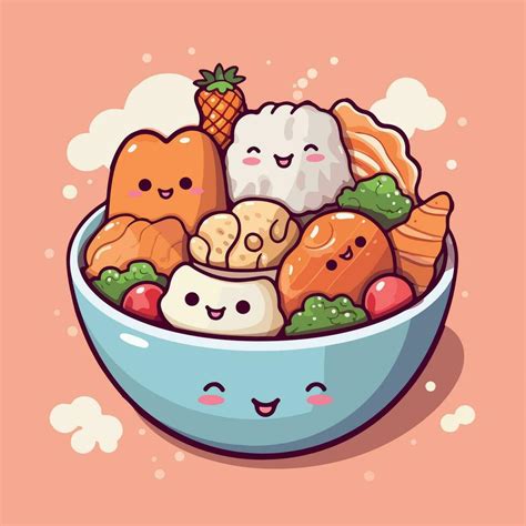 Kawaii Comida Dibujos Animados Plano Vector Ilustración Con Aislado
