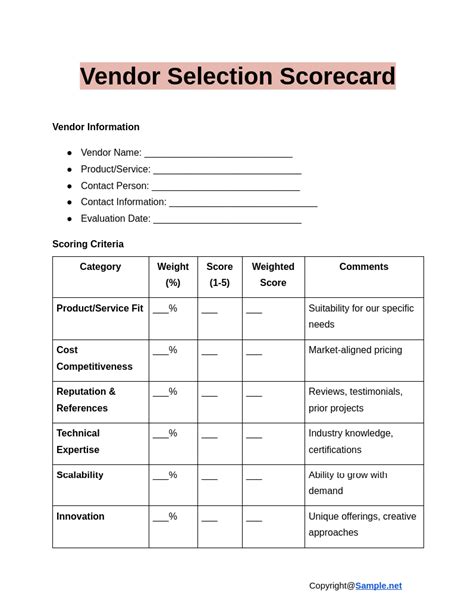 Vendor Selection Scorecard
