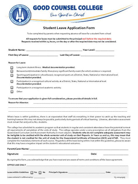 Fillable Online Student Leave Application Fax Email Print Pdffiller