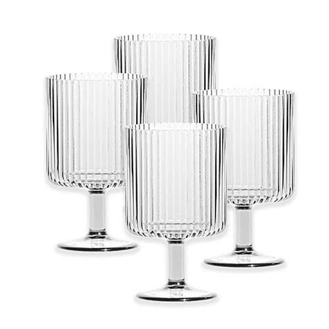 Acrylic Plastic 15oz Ribbed Drinking Goblet Stacking Wine Glasses