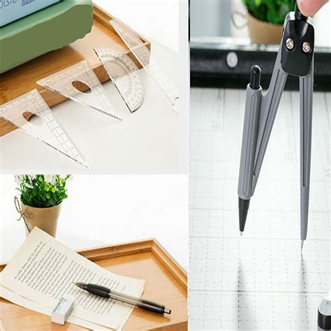 8 Pcsset Protractor Drawing Triangle Eraser Compa Vicedeal