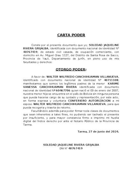 Carta De Poder Notarizada