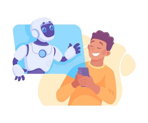 Man Use Smartphone App With Robot Character As Smart Android Assistant