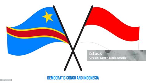 Bendera Kongo Demokrat Dan Indonesia Disilangkan Gaya Datar Proporsi