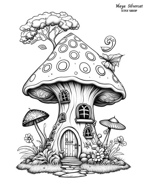 Mushroom House Coloring Page
