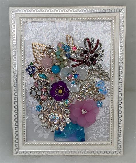 Jewelry Jeweled Floral Flower Bouquet Framed Art Picture Etsy