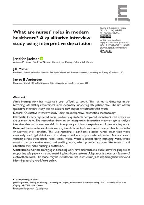 Pdf What Are Nurses Roles In Modern Healthcare A Qualitative