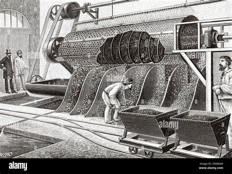 Machine To Classify Stones According To Their Size Old 19th Century Engraving From La Nature