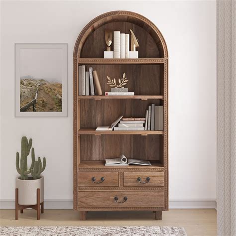 Sarasota Solid Wood Arched Bookcase With Drawers 71