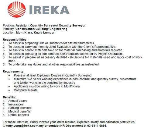 Tony Yung On Linkedin We Are Hiring Position Assistant Quantity Surveyor Quantity… 11 Comments