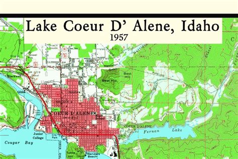 1957 Map Of Lake Coeur Dalene Idaho Etsy