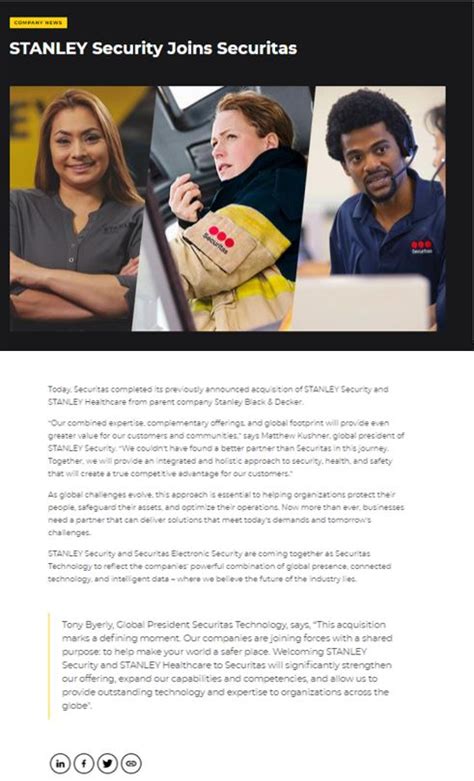 Stanley Security Acquisition Leading The External Communications For A 3 2b Acquisition