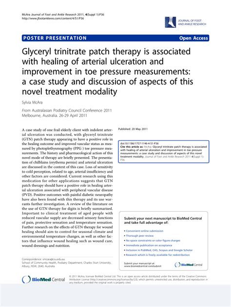 Pdf Glyceryl Trinitrate Patch Therapy Is Associated With Healing Of Arterial Ulceration And
