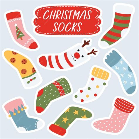 Conjunto De Meias De Natal De Adesivos Várias Meias Coloridas E Ornamentadas Tradicionais Ou