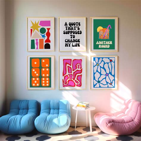 Set Of 6 Mid Century Modern Aesthetic Trendy Wall Art Collage Wall Art