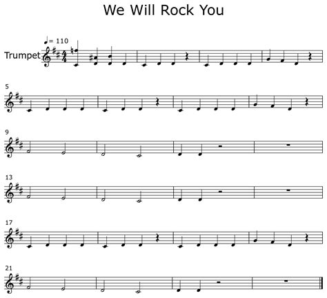 We Will Rock You Sheet Music For Trumpet