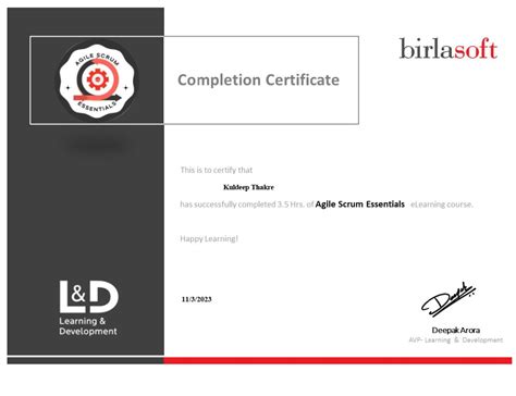 Completed Agile Scrum Certificate Course Happy Learning 😃 Kuldeep Thakre