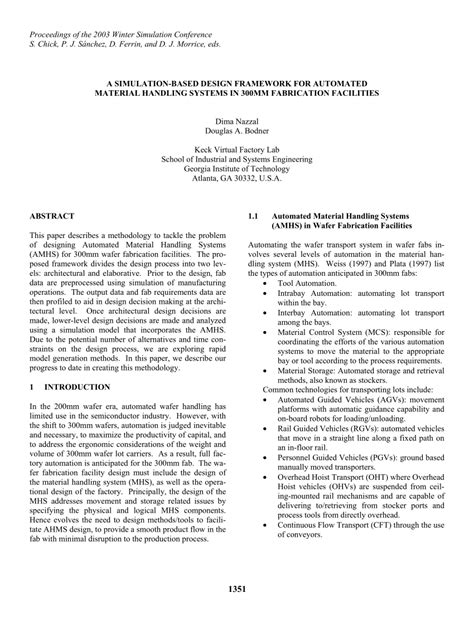 Pdf A Simulation Based Design Framework For Automated Material Handling Systems In 300 Mm