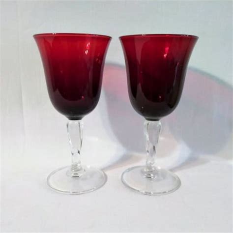 Ruby Red Crystal Wine Glasses Etsy