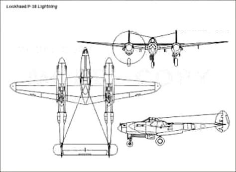 Lockheed P 38 Lightning 2d Drawing Blueprints 65141 Model Copy