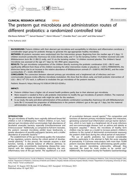 Pdf The Preterm Gut Microbiota And Administration Routes Of Different