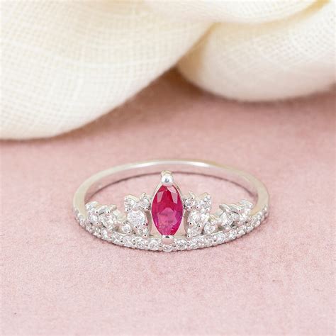 Ruby Pinky Ring Solid 14k White Gold Diamond Ring Bridal Wedding Ring For Women Pink Ruby Ring