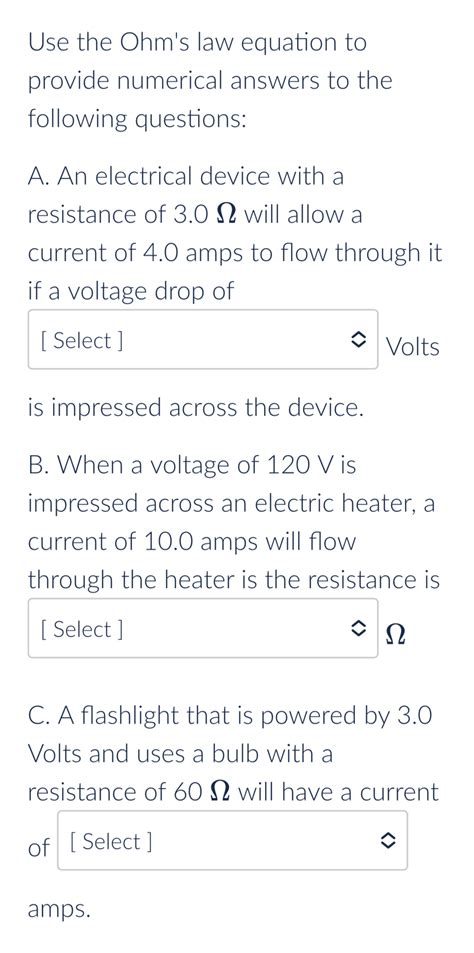Solved Use The Ohms Law Equation To Provide Numerical