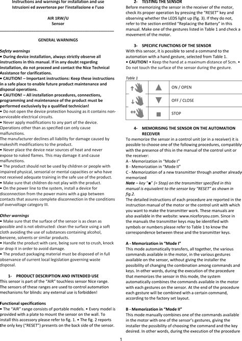 Nice S P A 433AIR Remote Control Transmitter User Manual