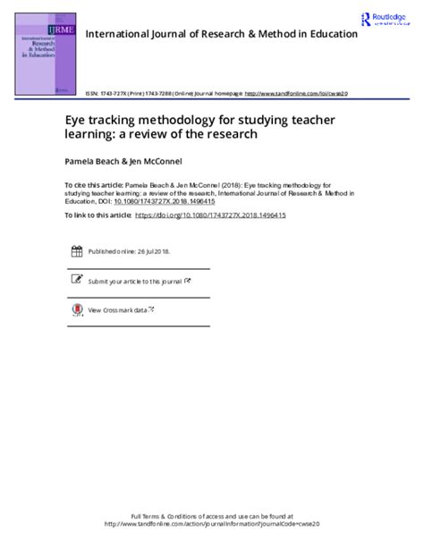 Pdf Eye Tracking Methodology For Studying Teacher Learning A Review